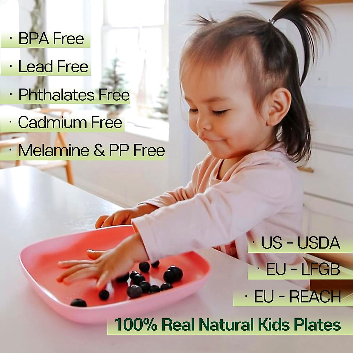 SUGARCANE Kids Plates 5Pack (7.9”) - Organic Dishes for Toddler to Big Kids - USDA Certified – Microwaves & Dishwasher Safe – BPA Free, Unbreakable, Reusable - Multi
