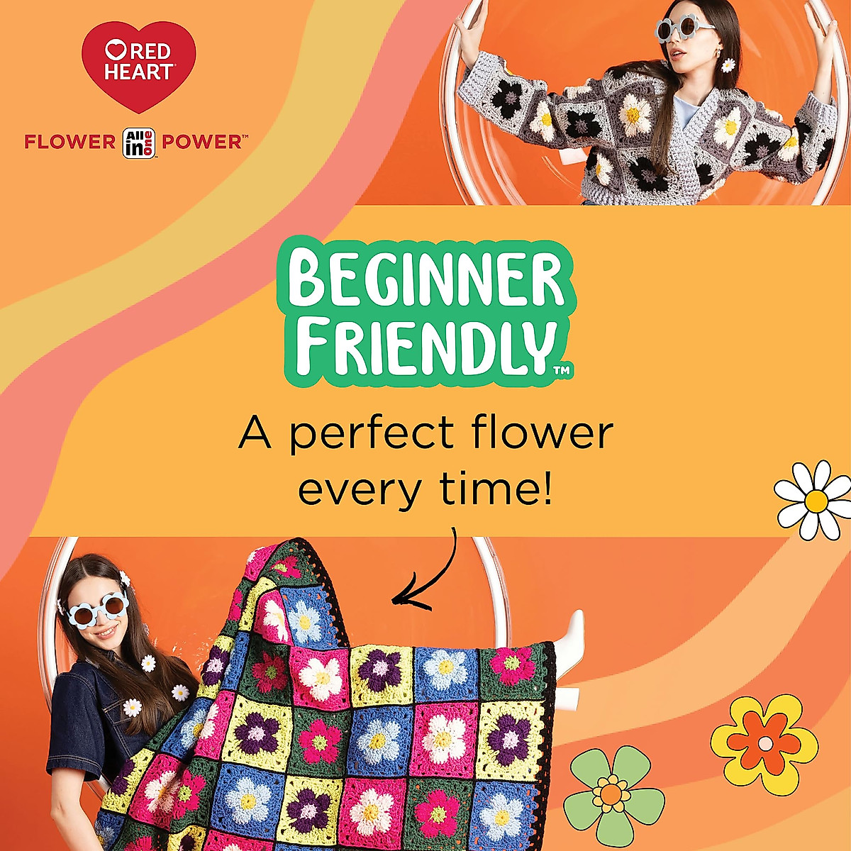 Red Heart All in ONE Flower Power Peony pop Yarn - 3 Pack of 8.8oz/250g - 100% Acrylic - #4 Worsted (Medium) - 440 Yards - Knitting/Crochet