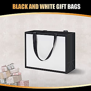 Black and White Gift Gift Bags , YACEYACE 10Pcs 10.5"x4.25"x8" White and Black Gift Bags with Ribbon Handles Black Gift Bags Bulks White Paper Gift Bags Black and White Gift Bags for Party, Wedding, Birthday, Baby Shower