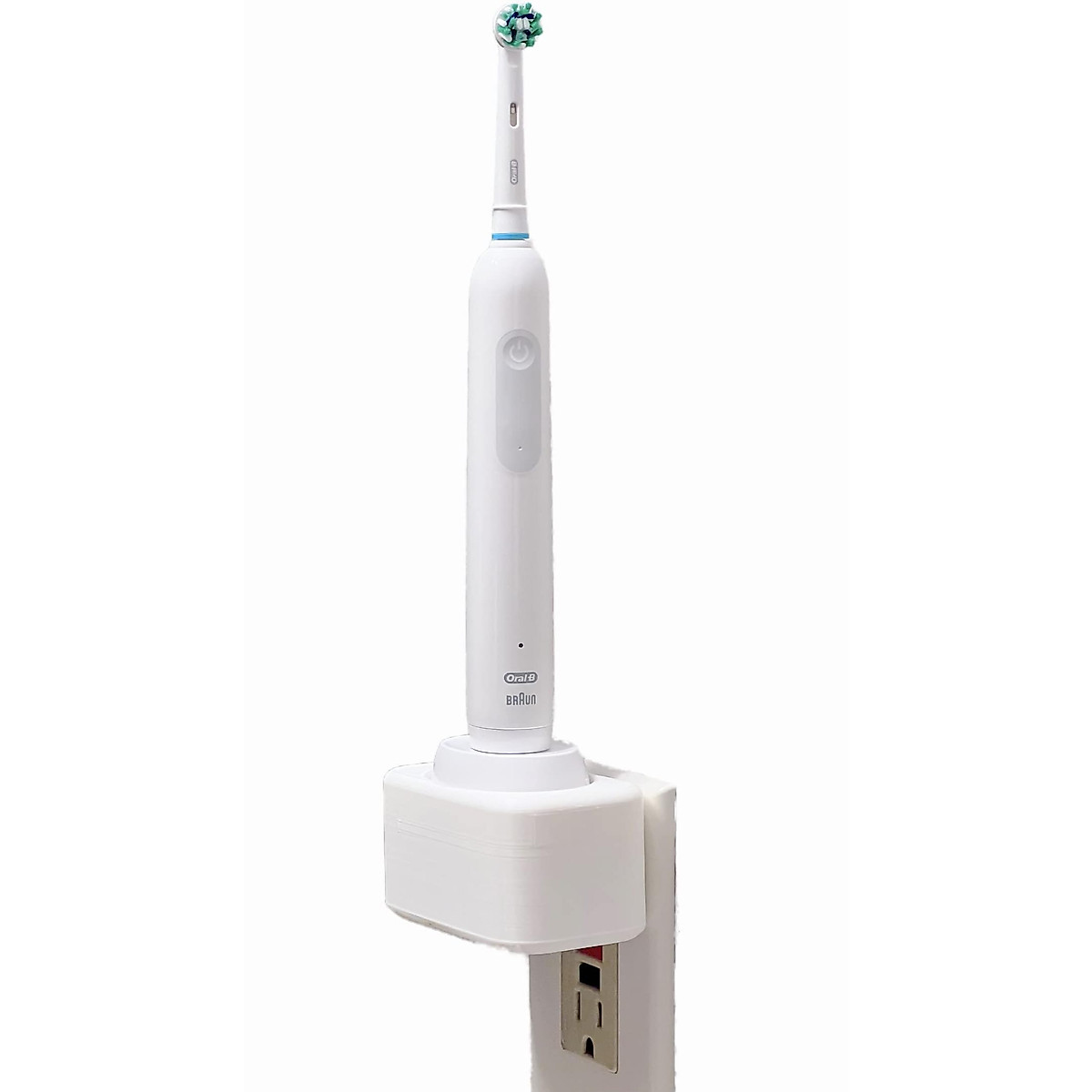 Burd - Electric Oral-B Tooth Brush Wall/Outlet Holder/Mount/Cord Organizer (Charger not Included), White