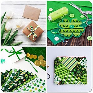 Whaline 12Pcs St. Patrick's Day Cotton Fabric Bundles 18 x 22 Inch Green Shamrock Printed Fat Quarters Lucky Clover Quilting Patchwork Squares Sewing Fabrics for DIY Handmade Crafting Home Party Decor