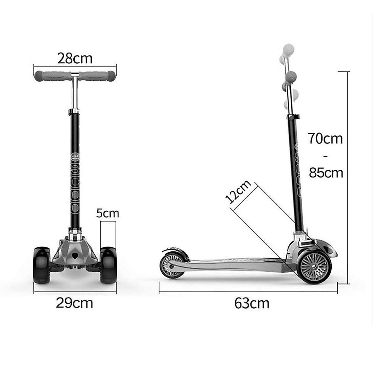 Ygqtbc Scooter for Kids 3 Wheel Kick Scooter for Toddler Girls Boys, Lean to Steer, 4 Adjustable Height, Light Up Wheels for Children Ages 2-16