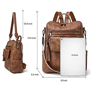 CASEEK Womens Backpack Purse Leather: Fashion Convertible Ladies Shoulder Bag Waterproof Anti theft with Wristlet (Two-tone Brown)