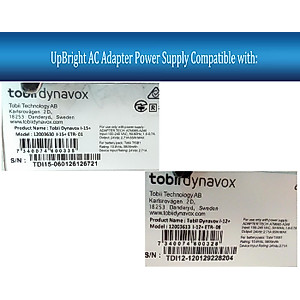 UpBright 24V AC/DC Adapter Compatible with Tobii Dynavox i-15+ i-12+ 12002017 12003630 I15 ETR01 12003613 I12 ETR-08 Eye Tracker Speech AAC Device Adp Tech ATM065-A240 24Vdc 2.71A Power Supply Charger