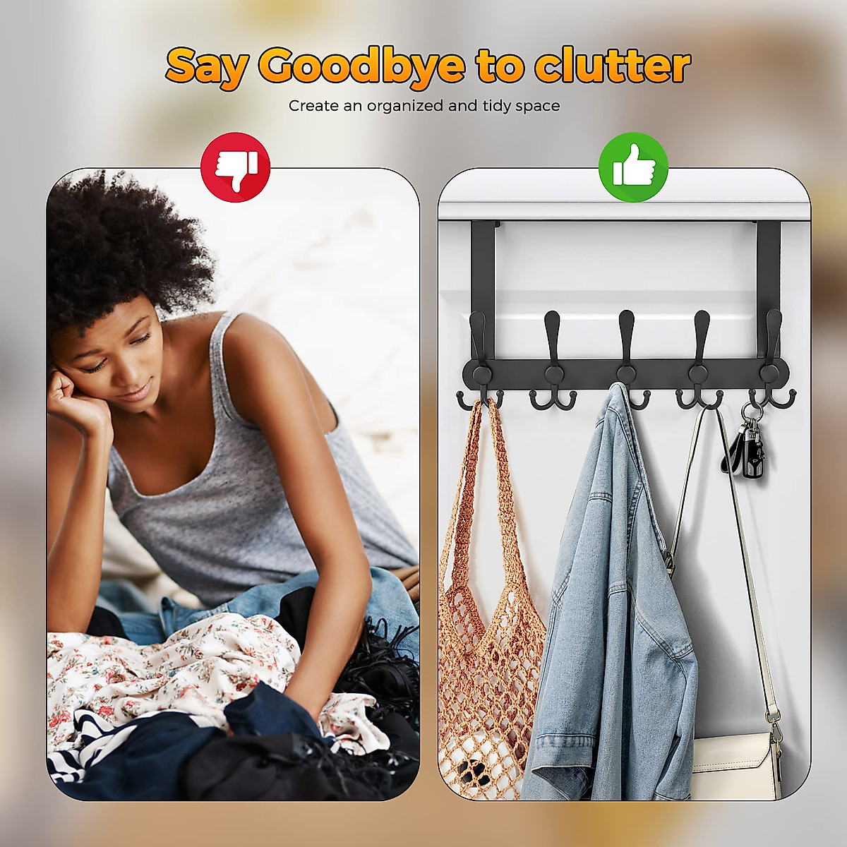 Ravinte Over The Door Hooks, 1 Pack Over The Door Hanger with 5 Coat Hooks for Hanging Clothes, Over The Door Towel Racks for Bathroom Heavy Duty, Black