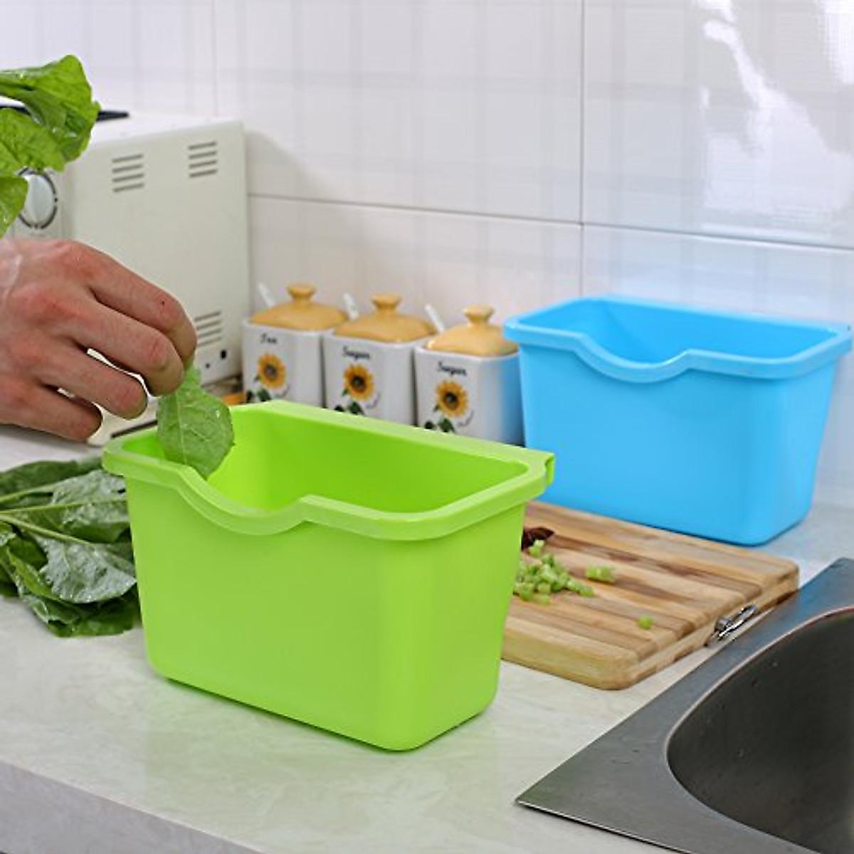 shlutesoy Multi-Function Kitchen Cabinet Door Plastic Basket Hanging Trash Can Waste Bin Garbage Bowl Box