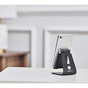 Amazon Basics Adjustable Aluminum Cell Phone Desk Stand for iPhone and Android, Black, 3.3 x 3 x 4.2 Inch (LxWxH)