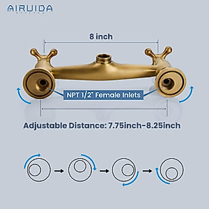 Airuida Antique Brass Wall Mount Commercial Sink Faucet Wall Mounted Kitchen Faucet 360 Rotatable Spout 2 Hole Double Cross Handles 8 Inch Center Tap for Utility Laundry Restaurant Sink