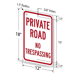 SmartSign-K-5842-EG Private Road Sign, No Trespassing Sign, Private Drive Sign, 12 x 18 Inches 3M Engineer Grade Reflective Aluminum, USA Made , Red on White
