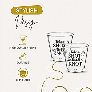 Take A Shot We Tied the Knot, 100 pcs Plastic Shot Glass, 2 oz, Wedding Party Favors, Wedding Gifts for Guests, Wedding Favors Bulk, Take Shot, Wedding Shot Glasses for Guests, Party Favors Wedding