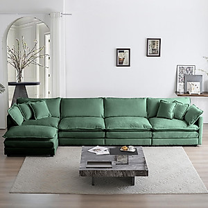 Suheww 146" Oversized L-Shaped Modular Sectional Sofa Couch for Living Room, Modern Soft Chenille Large Cloud Couch, Comfy 4-Seater Deep Seat with Chaise & Movable Ottoman (Green, L-Shaped 4 Seat)