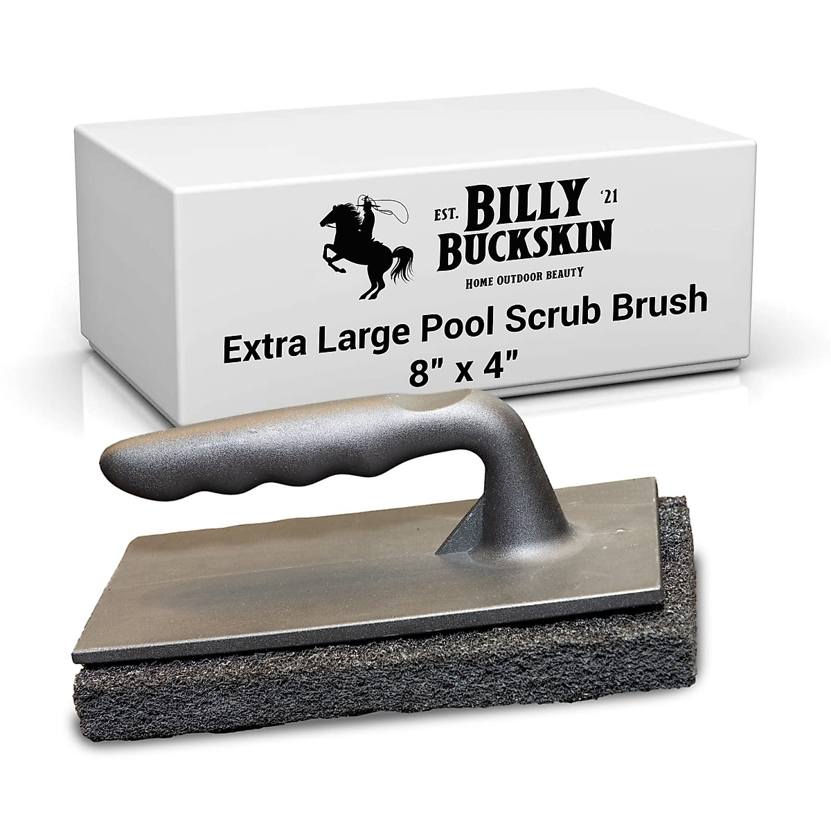 BILLY BUCKSKIN HOME & BEAUTY Pool Whiz 8"x4" Tile Spa and Bath Scrubber, Heavy Duty Scrub Sponger, Nylon Bristles, Silver, Medium Firmness, Pool Cleaning Brush, Pack of 1
