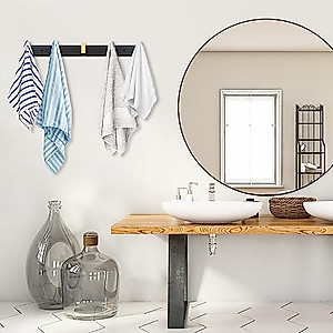 IBosins Coat Hooks Wall Mounted Coat Rack, 16.7'' Long, Entryway Hanging Coat Rack, Black Wood Coat Rack with 5 Gold Literary Rustic Hooks, Decorative Hooks Rail for Coat, Scarf, Bag, Towel, Hat