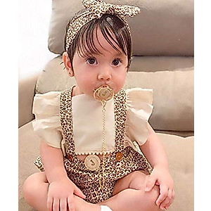 2Pcs Newborn Baby Girl Leopard Ruffles Sleeve Bodysuits Jumpsuit Headband Clothes Romper Set (A-Leopard, 0-6 Months)
