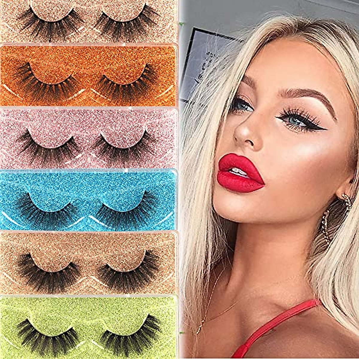 Ruairie 5D Faux Mink Lashes Wholesale Bulk 30 Pairs 6 Styles Natural False Lashes Pack Fluffy Volume False Eyelashes Wispy 3D Fake Lashes Mink