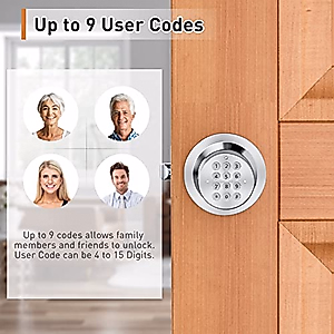 Signstek Keyless Entry Door Lock,Door Knob with Keypad，Smart Code Door Lock,Mute Mode,Passage Function, Easy to Install,Satin Nickel