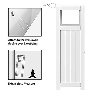 Yaheetech Bathroom Floor Cabinet Wooden Storage Organizer with 1 Door and 3 Drawers, Free-Standing Cupboard for Kitchen/Living Room/Bathroom Use, White