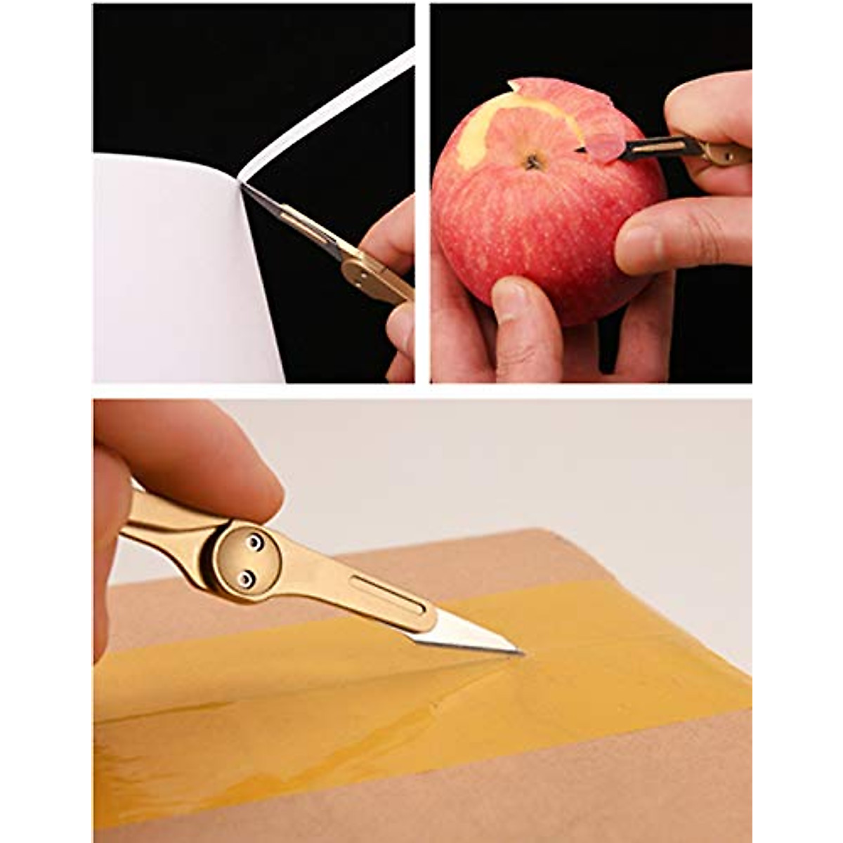 SZHOWORLD Brass Mini Folding knife Utility Knife with 10 Extra Replaceable Blades, Ultra Compact, Lightweight and Portable