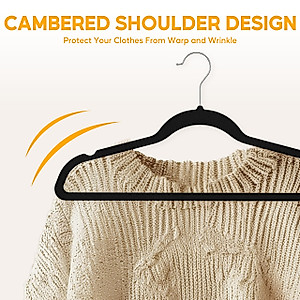 HealSmart 50 Pack Heavy Duty Velvet Hangers, Non-Slip Flocked Felt Hangers with Shoulder Notches, Hangers for Coats, Pants and Dress Clothes, Black