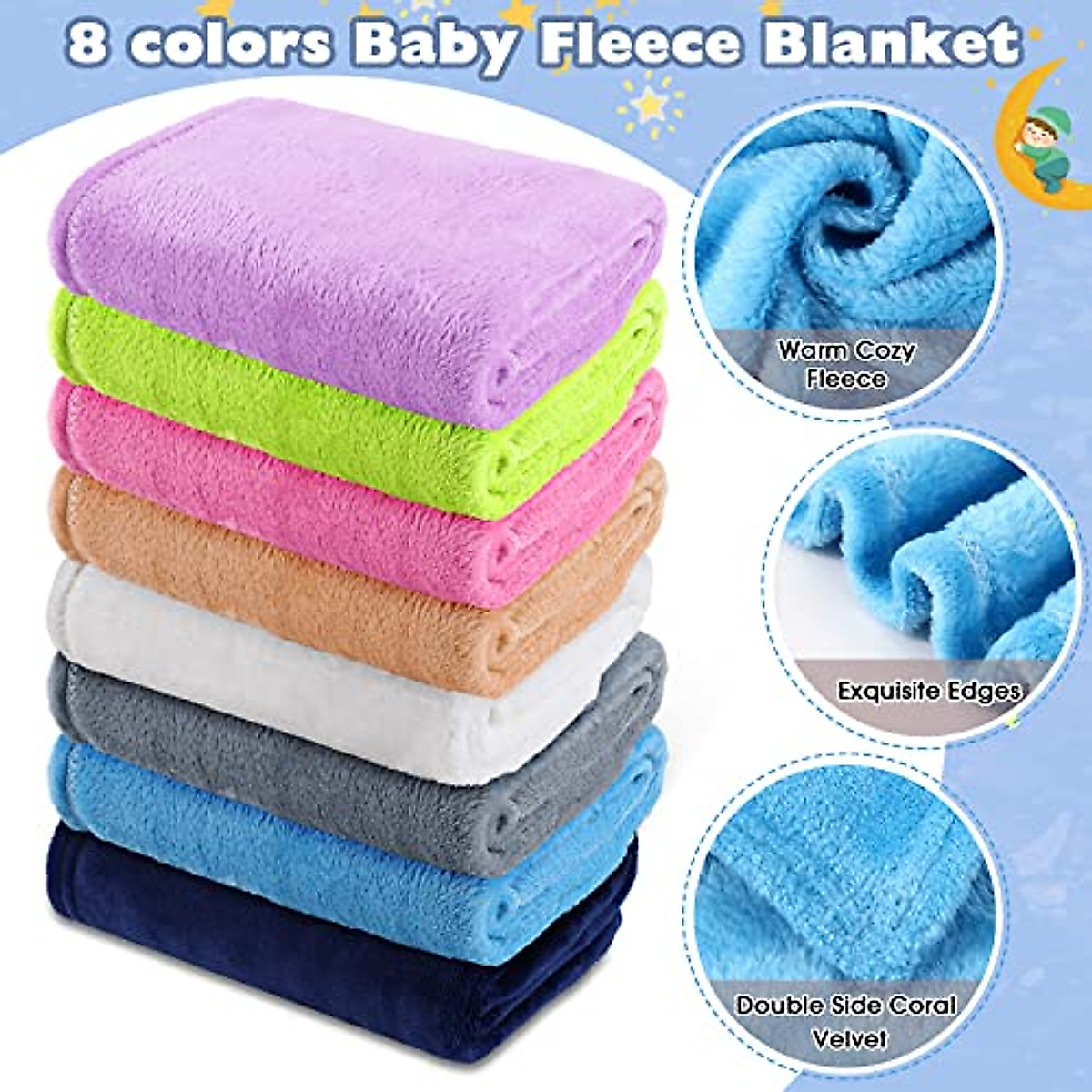 8 Pcs Fuzzy Baby Blankets 30 x 40 Soft Warm Plush Newborn Blankets Receiving Essentials Toddler Infant Boys Girls Gifts Nursery Swaddling Cozy Kid Daycare Cot Blankets for Crib Stroller Nap Outdoor