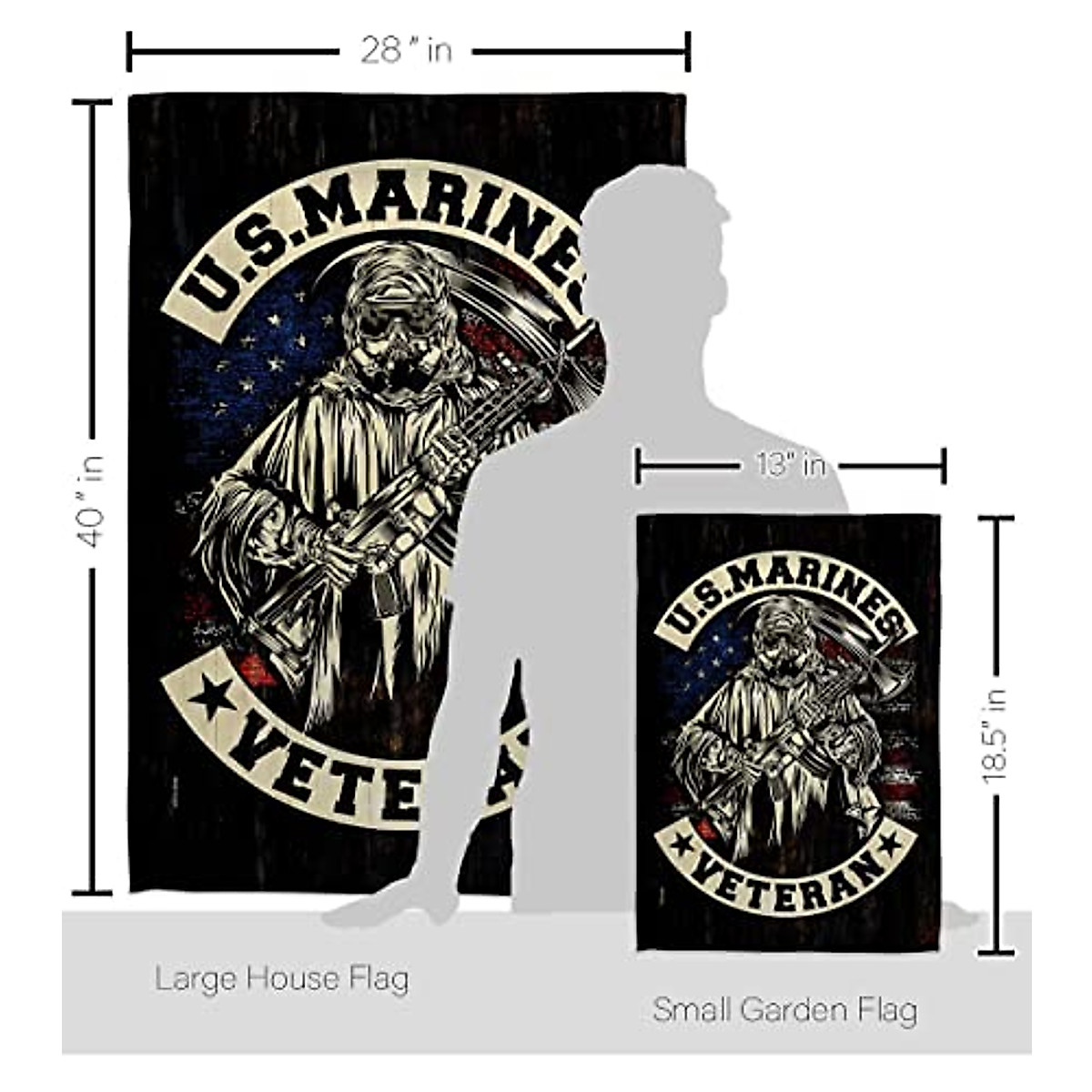 USBrotherhood Veteran Garden House Flag Set Armed Forces Marine Corps USMC Semper Fi United State American Military Retire Decoration Banner Small Yard Gift Double-Sided, Made in USA