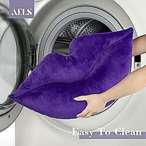 AELS 3D Large Lips Throw Pillows Smooth Soft Velvet Decorative Throw Pillows Love Pillows Cute Pillow 24 X 12 inches for Couch Sofa Bed Living Room Bedroom, Purple