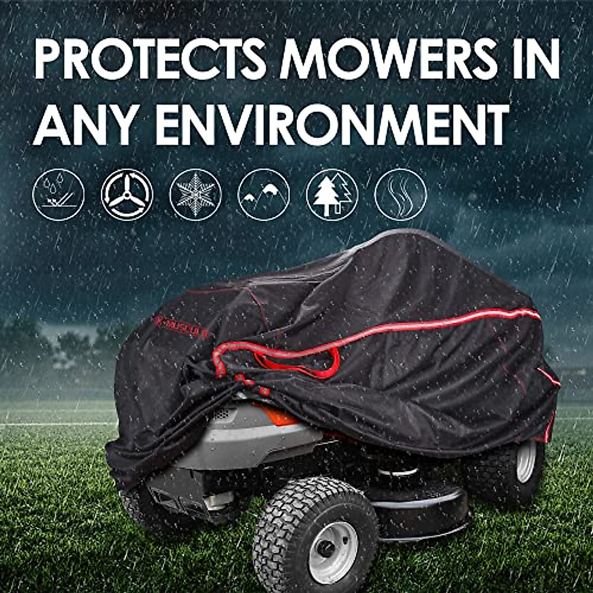 K-Musuclo Riding Lawn Mower Cover, Outdoors Tractor Cover Heavy Duty 600D and Pvc Coating, Waterproof Strip With Drawstring & Cover Storage Bag（72"L X 54"W X 46"H）