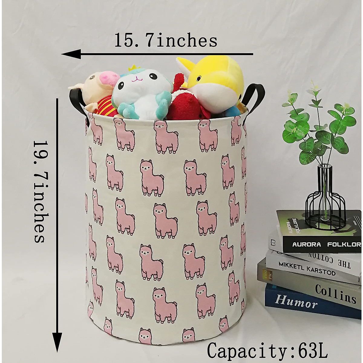 MAIZMZ Pink Storage Bins Gift Toys Box Kids Hamper Girls Laundry Basket Canvas Collapsible Waterproof Organizer Bin for Home/Dorm/Kitchen/Pet/Office/Closet/Shelf/Room decor(Alpace)