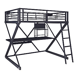 Powell Furniture Z-Bedroom Metal Black Powder Coated Full Size Loft Study Computer Desk by Powell Bunk Bed