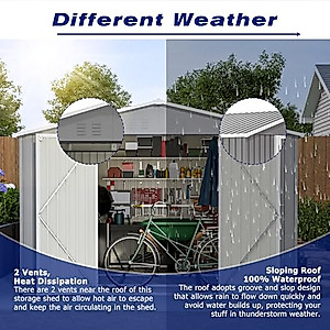 Ball & Cast 8x12 FT Storage Shed with Lockable Doors,All Weather Outdoor Metal Tool House W/Floor Frame and 2 Vents,for Backyard,Patio,Lawn,Garden,Grey