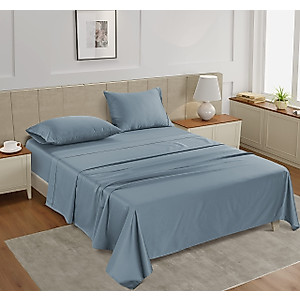 LANE LINEN 450TC 100% Cotton Sheets Twin Size, Mercerized Cotton Fully Elasticized Sateen Weave Twin Sheet Set, Soft and Comfy Hotel Like Thick Sheet, Natural Cooling Bed Sheet - French Blue
