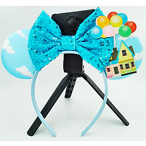 WW-WONDERFULWORLD Mouse Ears Headbands With Shiny Blue Bows, for Girls Costume Cosplay Glitter Party, for Kids & Adult, Sky + Balloon + House; 2QQ