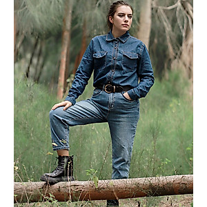 wolksprong Women's 1.5" Wide Leather Belt with Large Brass Buckle - Trendy Vintage Style for Jeans and Pants