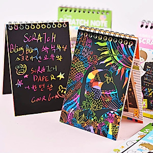 16 Pack Drawing Notebook Set, Scratch Art Paper Rainbow Mini Notes, Sketch Drawing Pad for Kids Party Favors（with 16 Wooden Stylus & 4 Drawing Stencils）