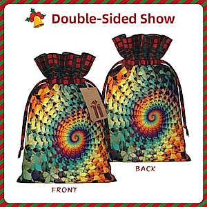 EVANEM Christmas Gift Bags with Drawstring Burlap Gift Bags Abstract Art Christmas Linen Bags for Xmas Party Candy Bags with Cards Xmas Reusable Wrapping Bags Christmas Linen Treat Bags for Holiday