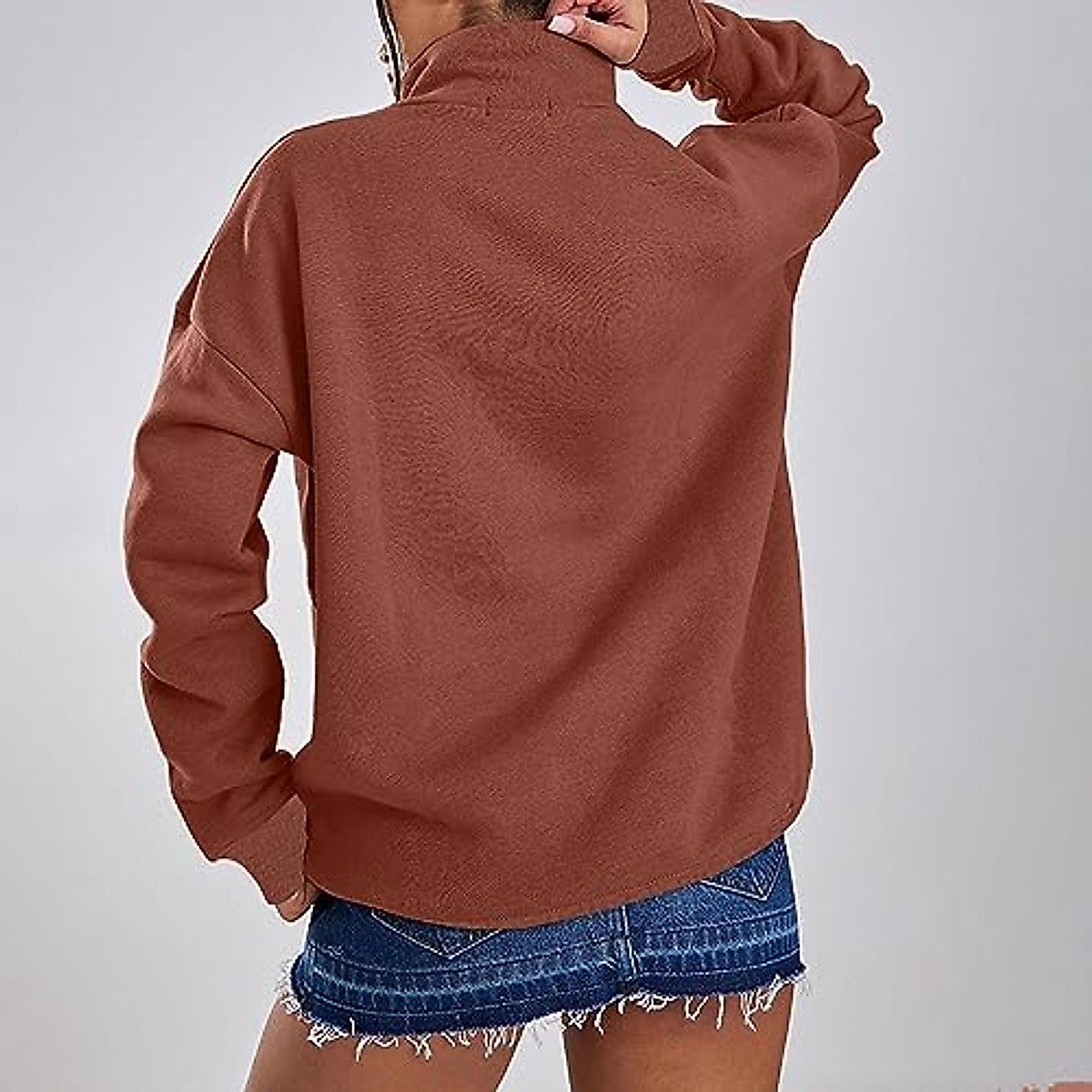 Deals Oversized Tshirts Shirts for Women 2023 Casual Long Sleeve Quarter Zip Fashion Hoodies Pullover Solid Pocket Sweater Women's Shirts Casual Watermelon RedM