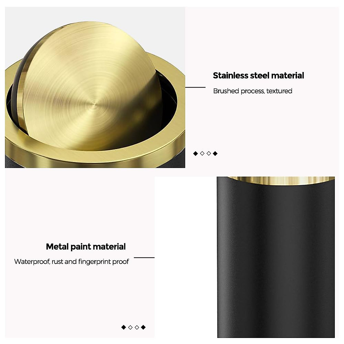 LEASYLIFE 9L/2.4GAL Black and Gold Trash Can for Bathroom,Small Trash Can with Flipping Lid,Garbage cans for Bathroom, Hotel,Office,Lundry,Powder Room, Metallic Gold (ＢＬＡＣＫ)