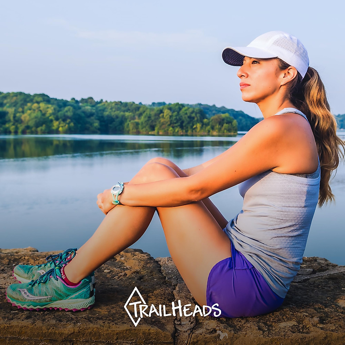 TrailHeads Women's Race Day Performance Running Cap, Lightweight & Quick Drying Mesh Sports Hat with Reflective Trim - White