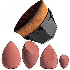 JPNK Foundation Makeup Brush with 4 Makeup Sponges Latex-free for Blending Liquid, Cream or Flawless Powder Cosmetics