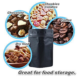 BAAGGNAA 150 Pack Stand up Coffee Bean Bag with Valve Matte Metallic Ziplock Bags Heat-Sealable Resealable Solid Color Pouches for Food Storage (Black,9 * 13.3 inch,2 lb)