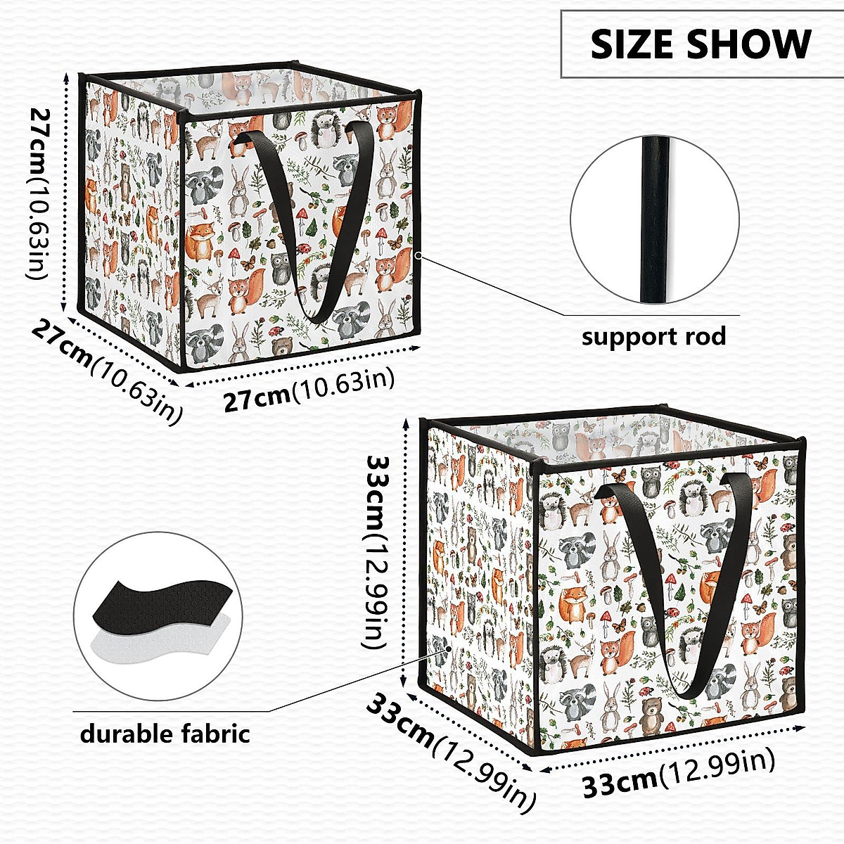 senya Large Collapsible Storage Bins with Handles Woodland Animals Foldable Laundry Hamper Cubes Fabric Basket Closet Organizer Containers Box for Home Bedroom Office 13 x 13 x 13in B06D22016