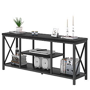 EXCEFUR 55 Inch TV Stand for Televisions up to 65 Inch, Modern Entertainment Center with Storage Shelves, Media TV Consoles for Living Room, Bedroom, Industrial Black Oak