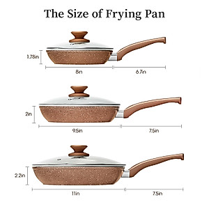 Frying Pan Set with Lids - Nonstick Frying Pan Set 3 Pcs, Non Stick Granite Cookware Set, Induction Skillet Set Egg Omelette Frying Pan W/Lid, Healthy No Toxic Cookware, Pan Set for Cooking, PFOA Free