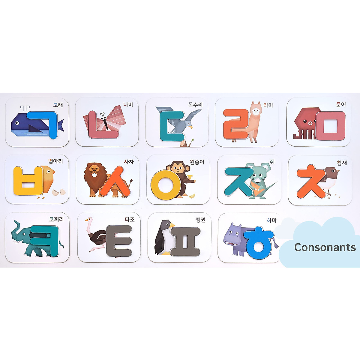 SSol & Sam Korean Alphabet Learning Toys – Hangul – Learn Korean for Kids, Toddlers and Beginners, Animal Pattern Board Matching Puzzle with Wooden Letters and Flash Cards