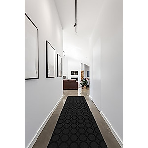 Garland Rug Sparta Non Slip Polypropylene 2 Ft. X 12 Ft. Black Area Rug- Ideal for Living Rooms & Hallways, Stylish & Durable for High-Traffic Areas