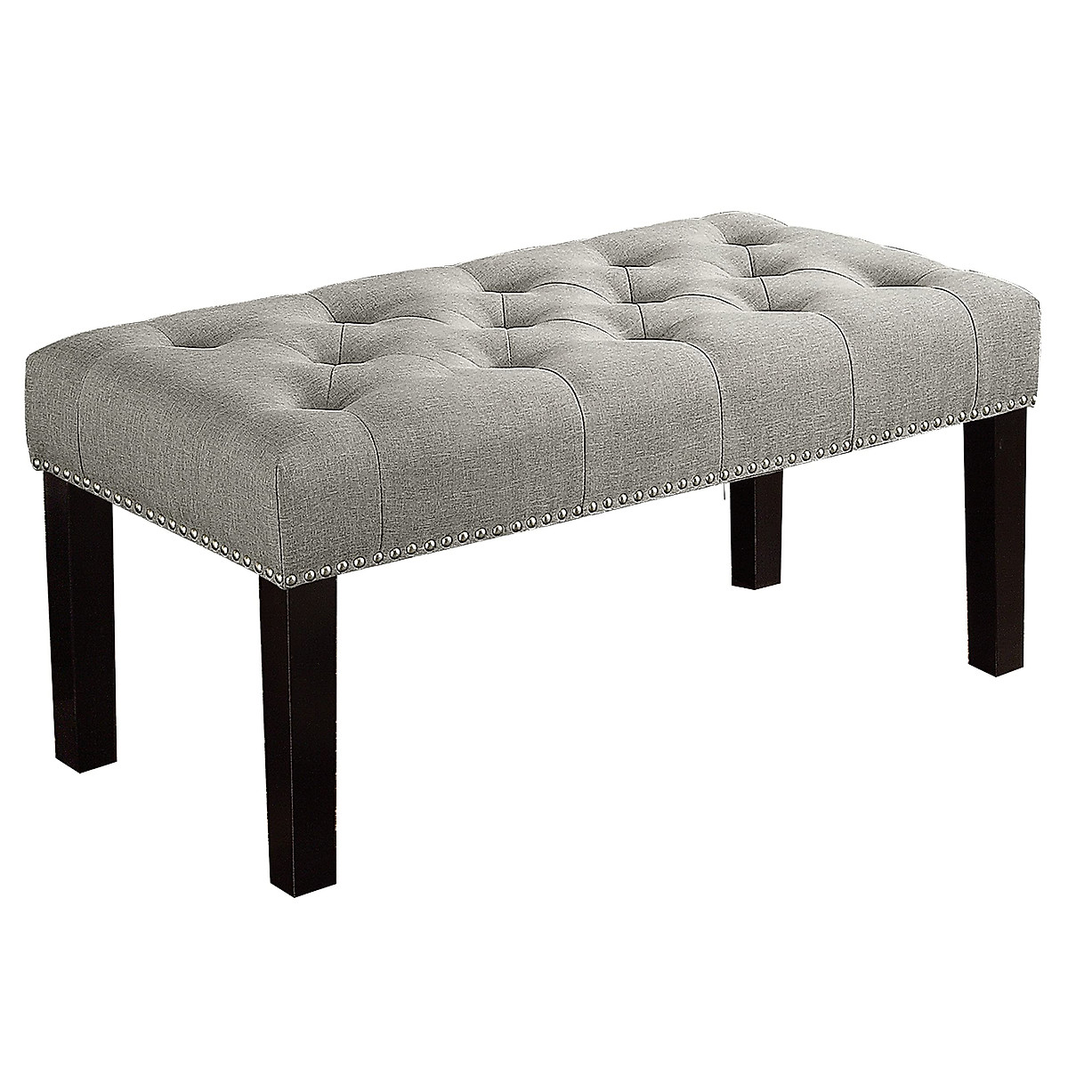 Rosevera Almaraz Linen Upholstered Bench with Silver Nailhead and Button Tufting for Bedroom and Living Room, Small, Gray