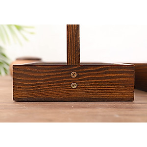 POKHDYE Wood Entryway Tabletop Key Holder Rack，Rustic Burnt Decorative Organizer with Storage Tray and Brass Tone Hooks，Jewelry Key Stand Hanging Organizer