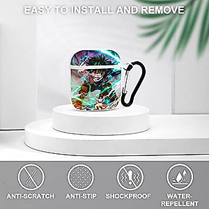 My Hero Academia Izuku Anime Printing for AirPods Case with Keychain for AirPods 2&1, Novelty PC Material Shockproof Cover Compatiable with Wireless Charging