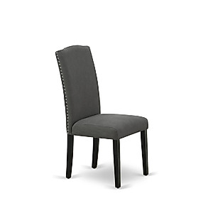 East West Furniture SHEN5-BLK-20 5 Piece Dining Room Table Set Includes a Round Kitchen Table with Pedestal and 4 Dark Gotham Linen Fabric Upholstered Chairs, 42x42 Inch, Black