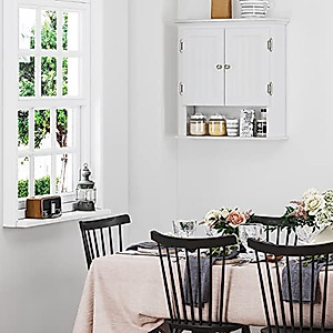 UTEX Bathroom Cabinet Wall Mounted, Wood Hanging Cabinet, Wall Cabinets with Doors and Shelves Over The Toilet for Bathroom,White